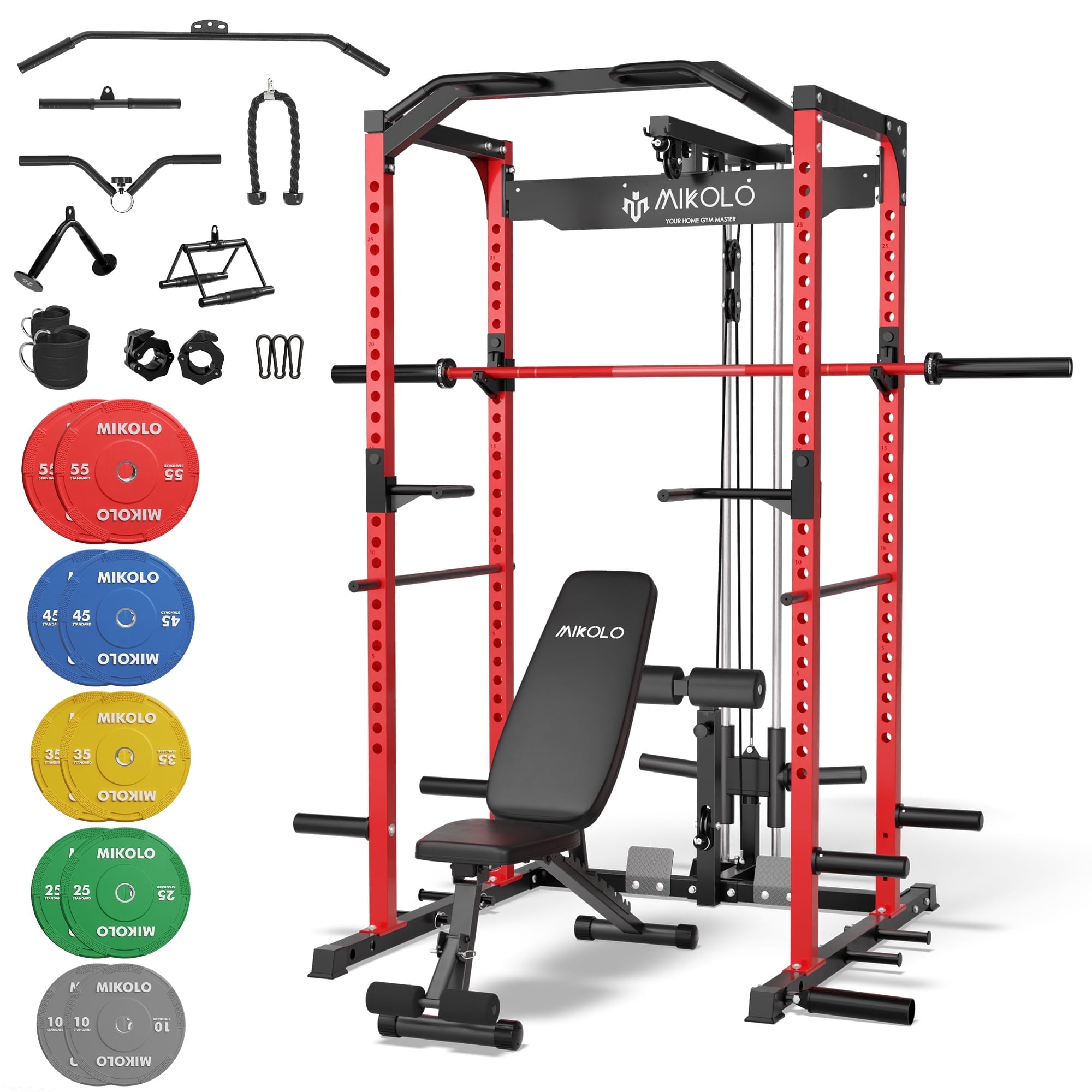 Mikolo Power Rack Cage with LAT Pulldown System,1200 lbs Capacity Power ...