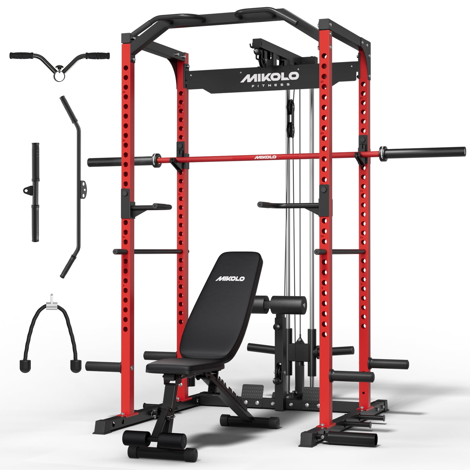Mikolo, Power Rack Cage, 1200 lbs Capacity, with LAT Pulldown System ...