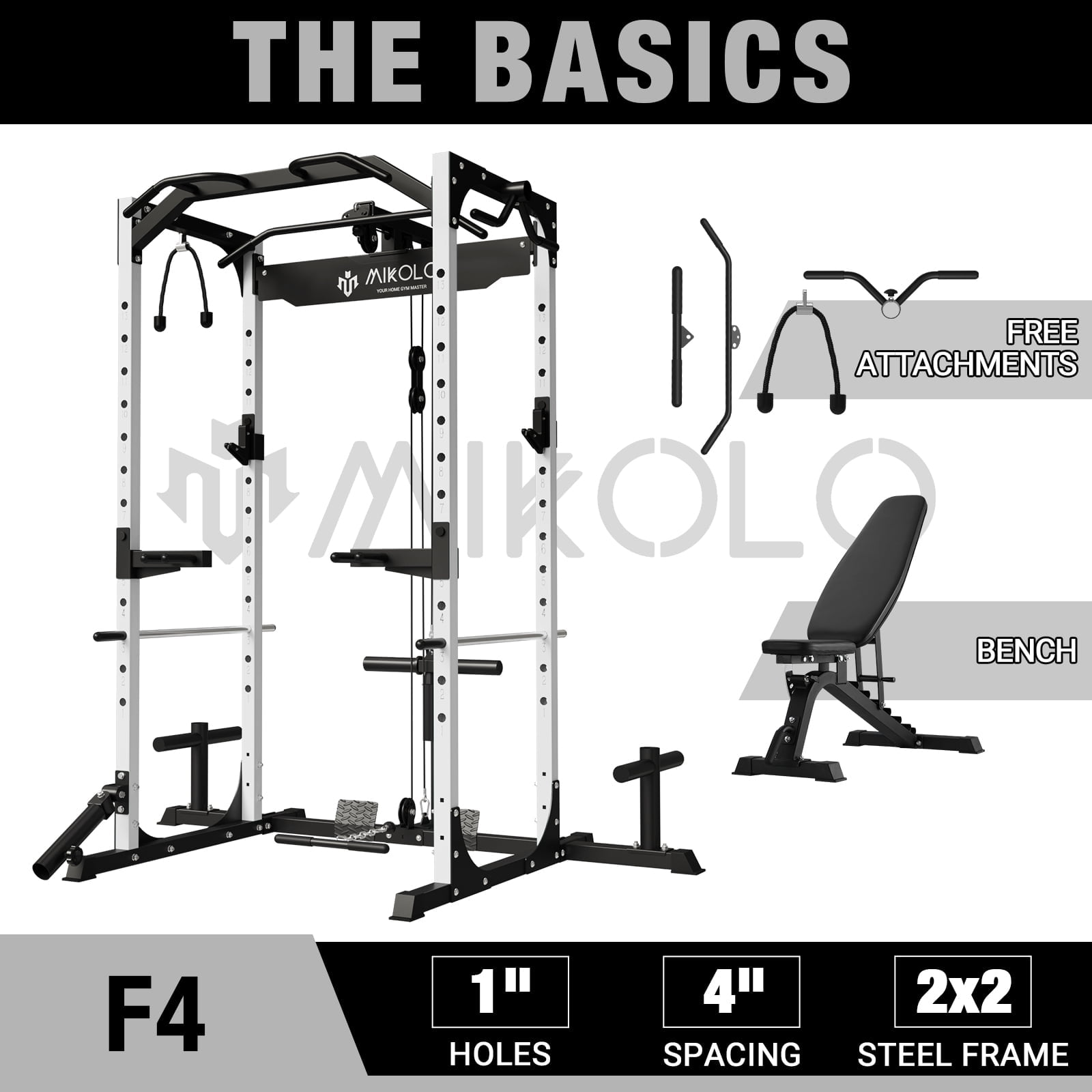 Mikolo Power Rack Cage with LAT Pulldown System,1200LBS Capacity Power ...