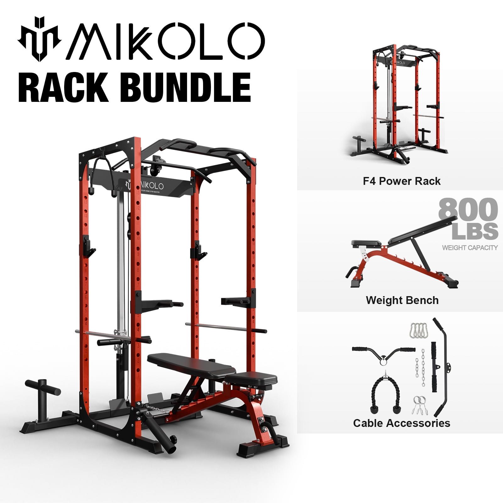 Mikolo Home Gym Power Rack with LAT Pulldown, Adjustable 1200LBS ...
