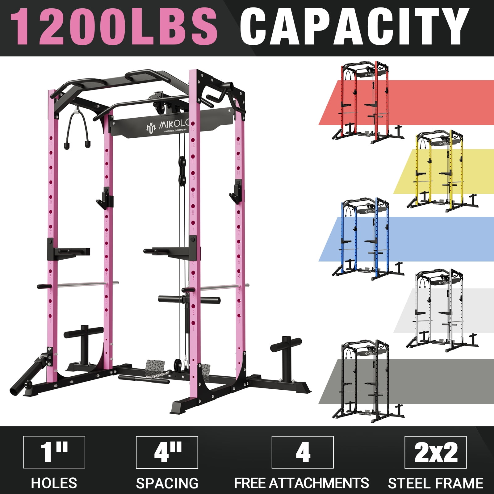 Mikolo Power Rack Cage with LAT Pulldown System,1200LBS Capacity Power ...