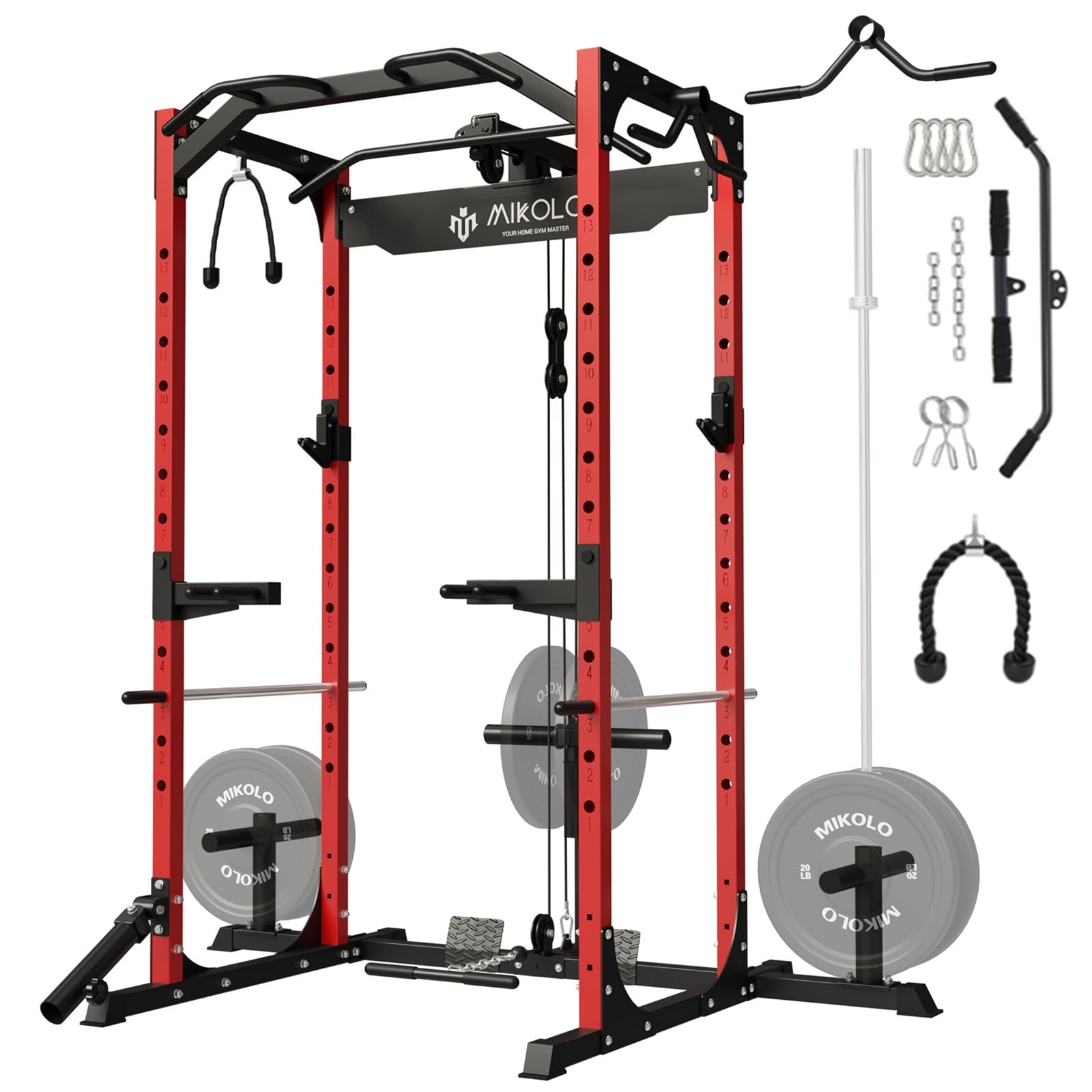 Mikolo Power Rack Cage with LAT Pulldown System,1200LBS Capacity ...