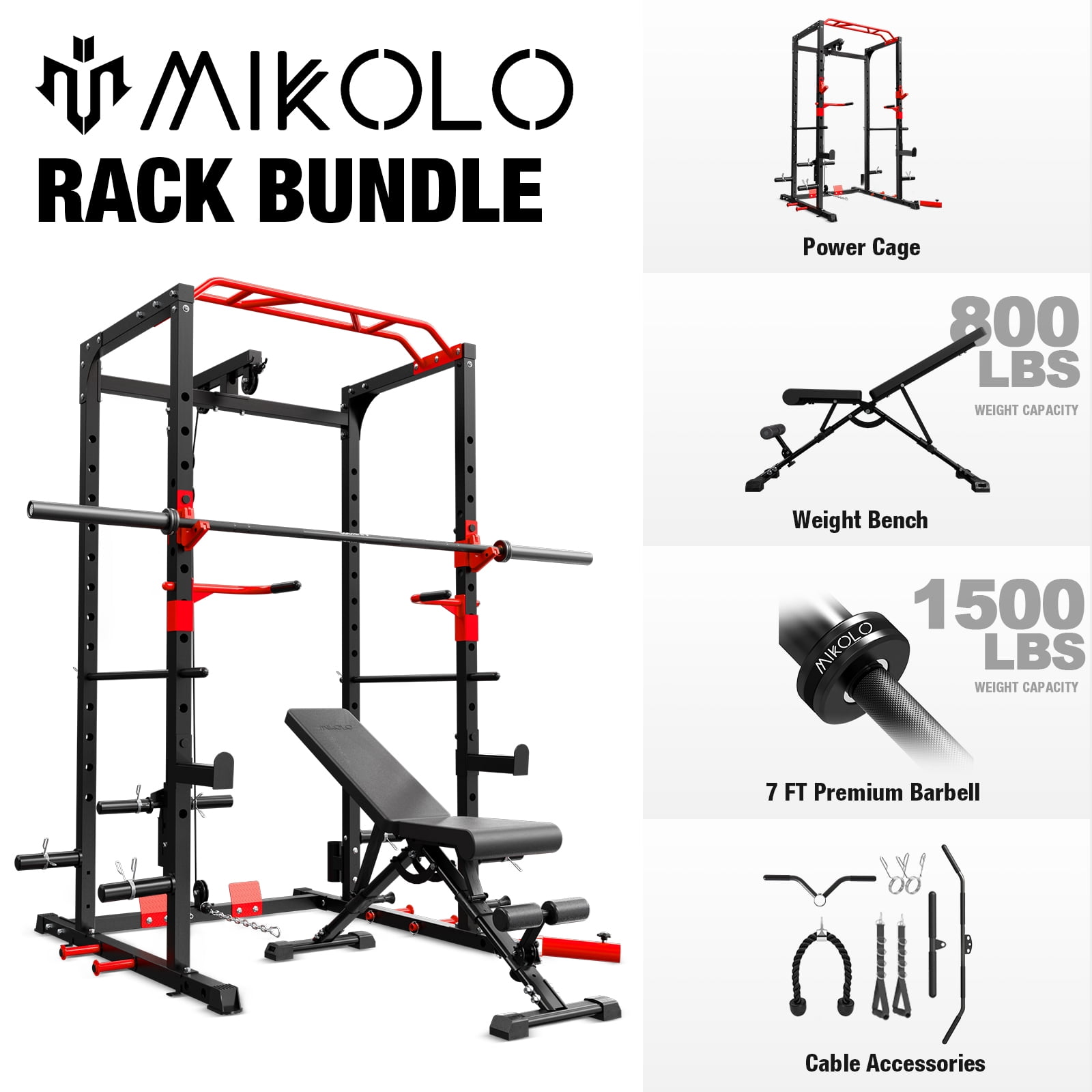 Mikolo Power Rack Cage with LAT Pulldown System, Multi-Functional Squat ...