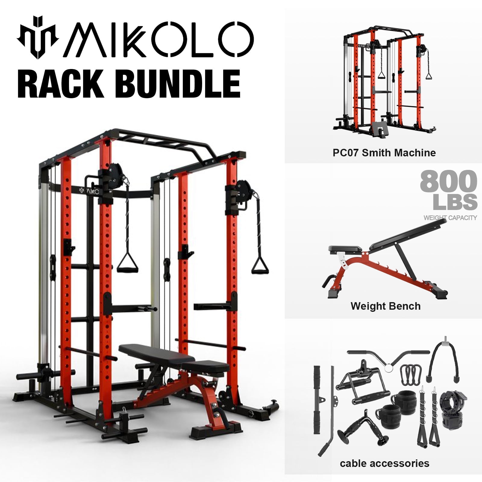 Mikolo Power Rack Cage PC07, 2200 lbs Weight Rack with Cable Crossover ...