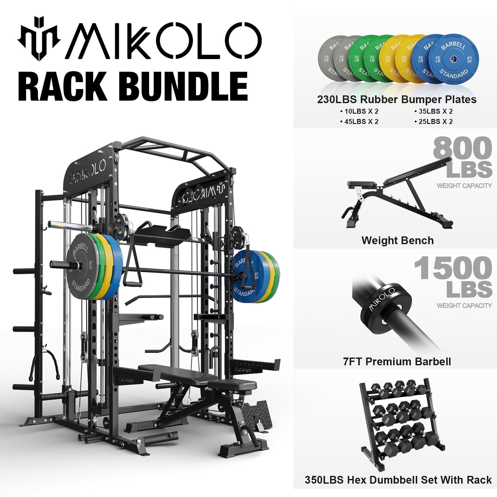 Mikolo Smith Machine, All-in-One Power Rack Cage with Vertical Leg ...
