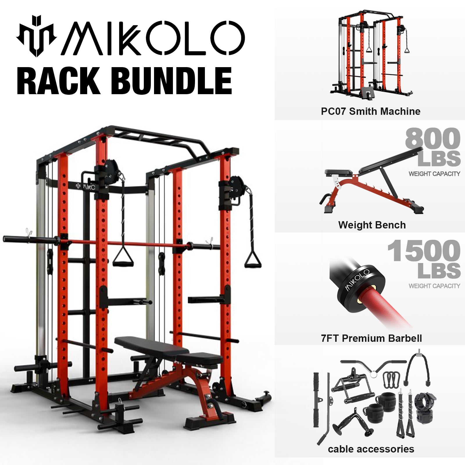 Mikolo Power Rack Cage PC07, Weight Cage with 800LB Capacity Adjustable ...