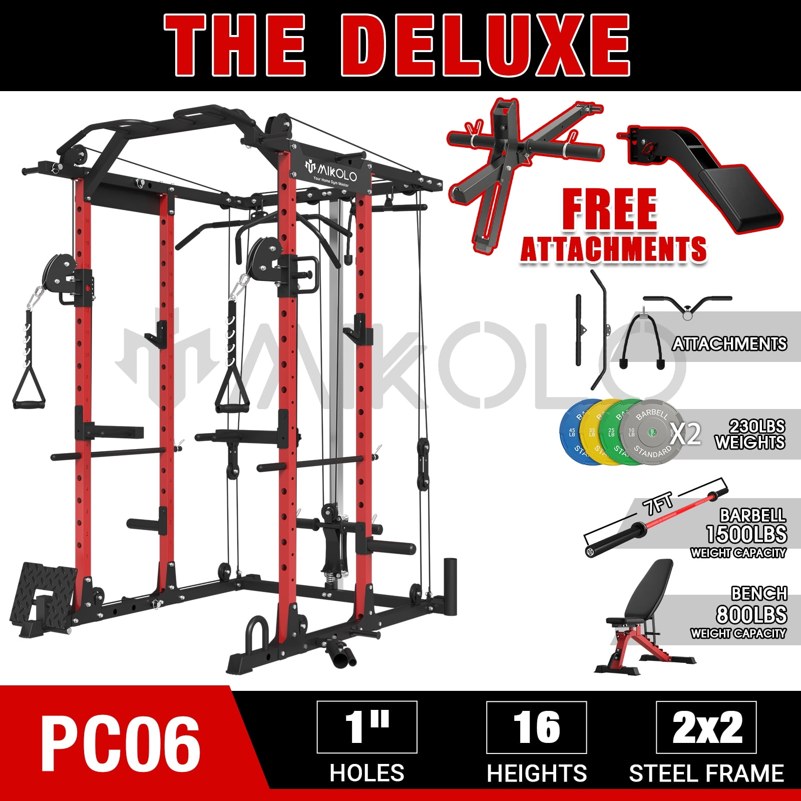 Mikolo Power Rack Cage, Weight Cage with 800LB Capacity Adjustable ...