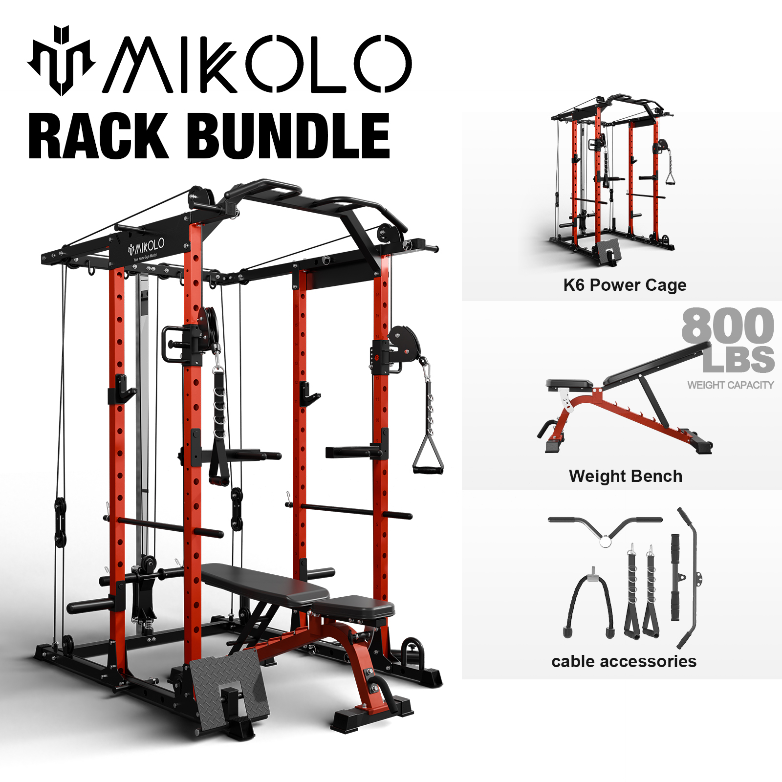 Mikolo Power Rack Cage, Weight Cage with 800LB Capacity Adjustable ...