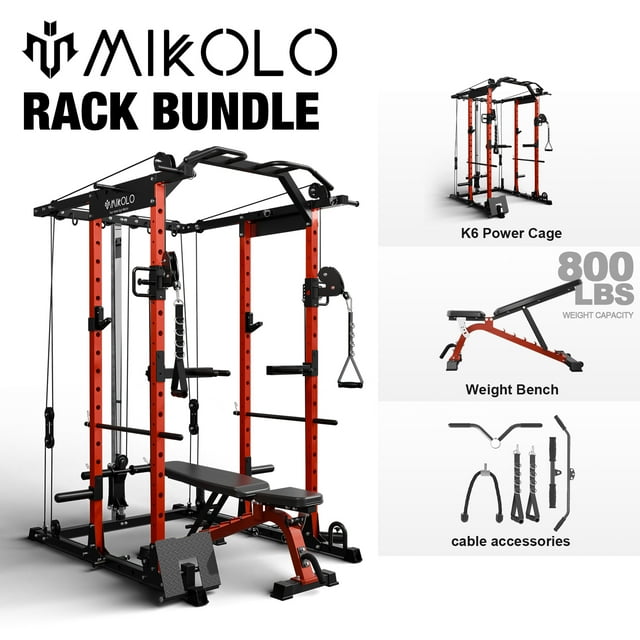 Mikolo Power Rack Cage, Weight Cage with 800LB Capacity Adjustable ...