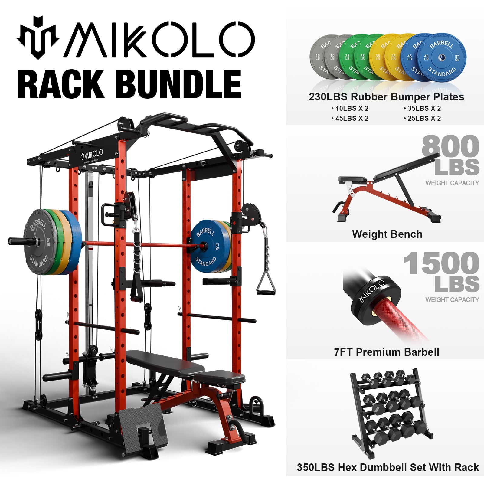 Mikolo Power Rack Cage, Weight Cage with 800LB Capacity Adjustable ...