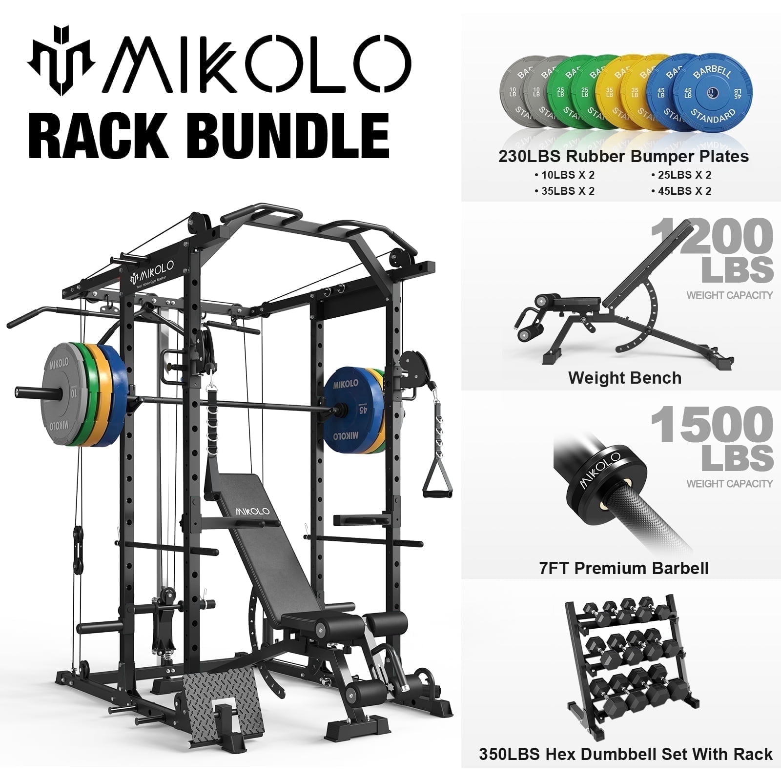 Mikolo Power Rack Cage, Weight Cage with 800LB Capacity Adjustable ...