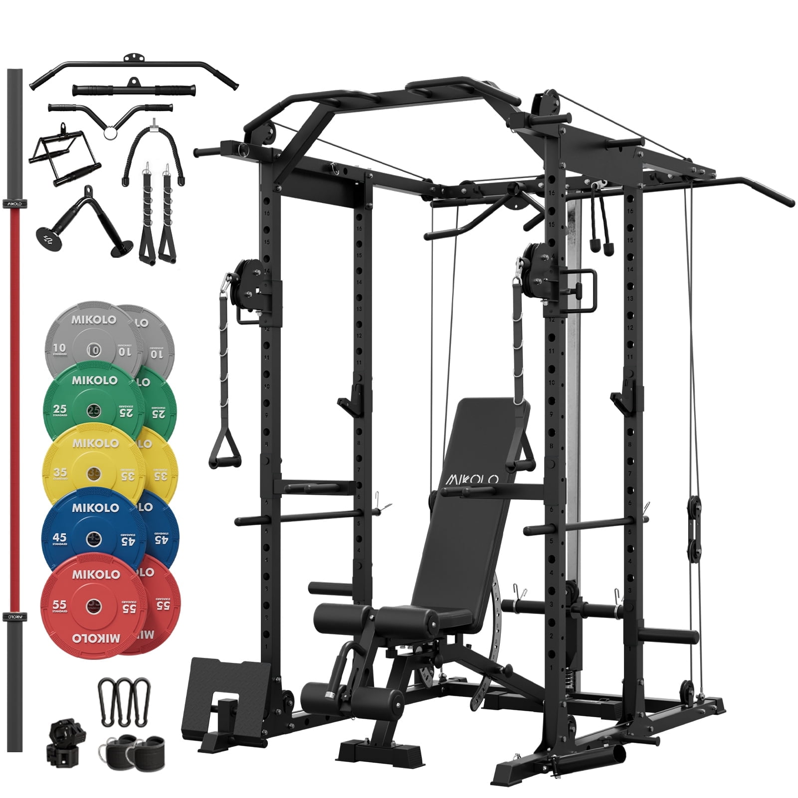 Mikolo Power Rack Cage, Weight Cage with 800LB Capacity Adjustable ...