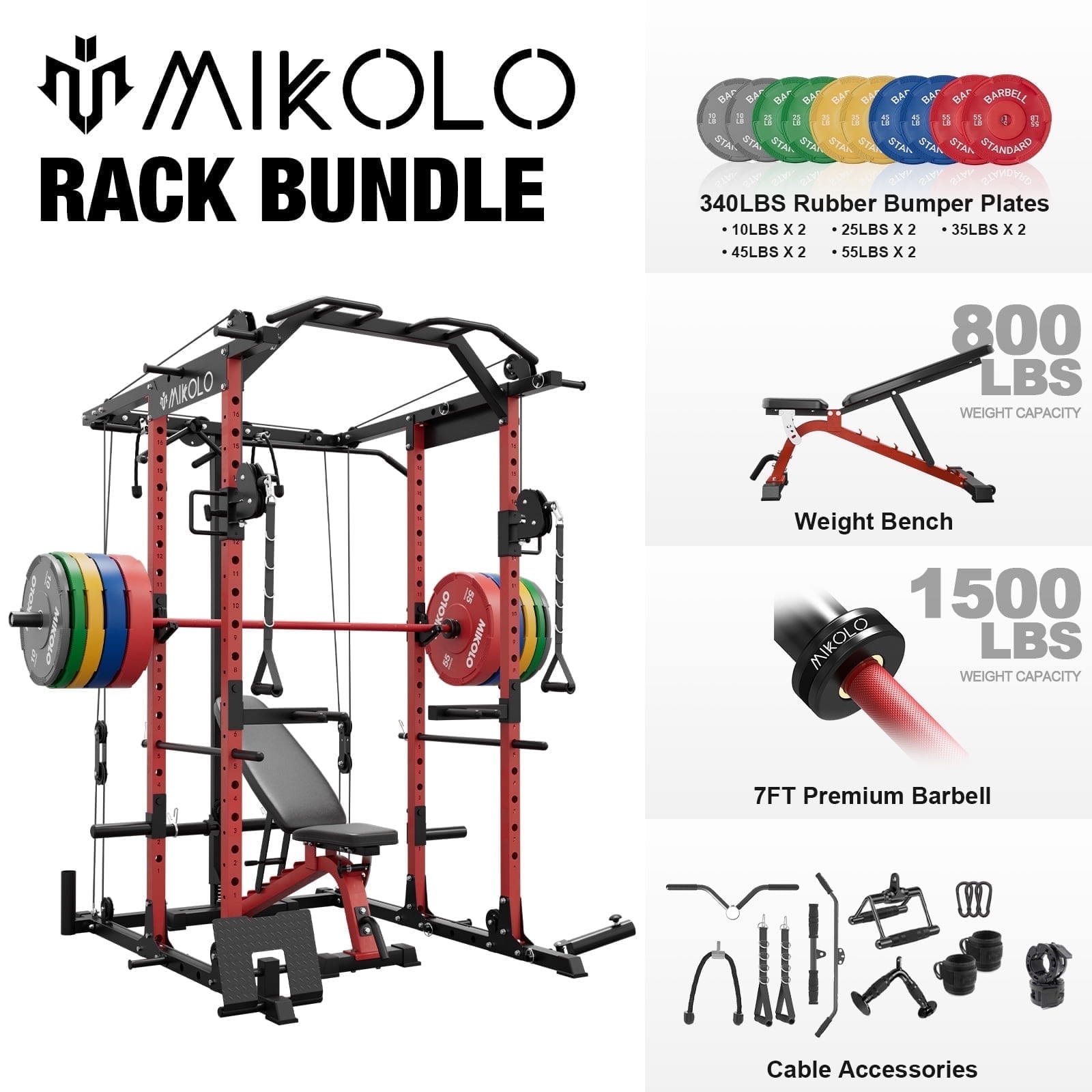 Mikolo Power Rack Cage, Weight Cage with 800LB Capacity Adjustable ...