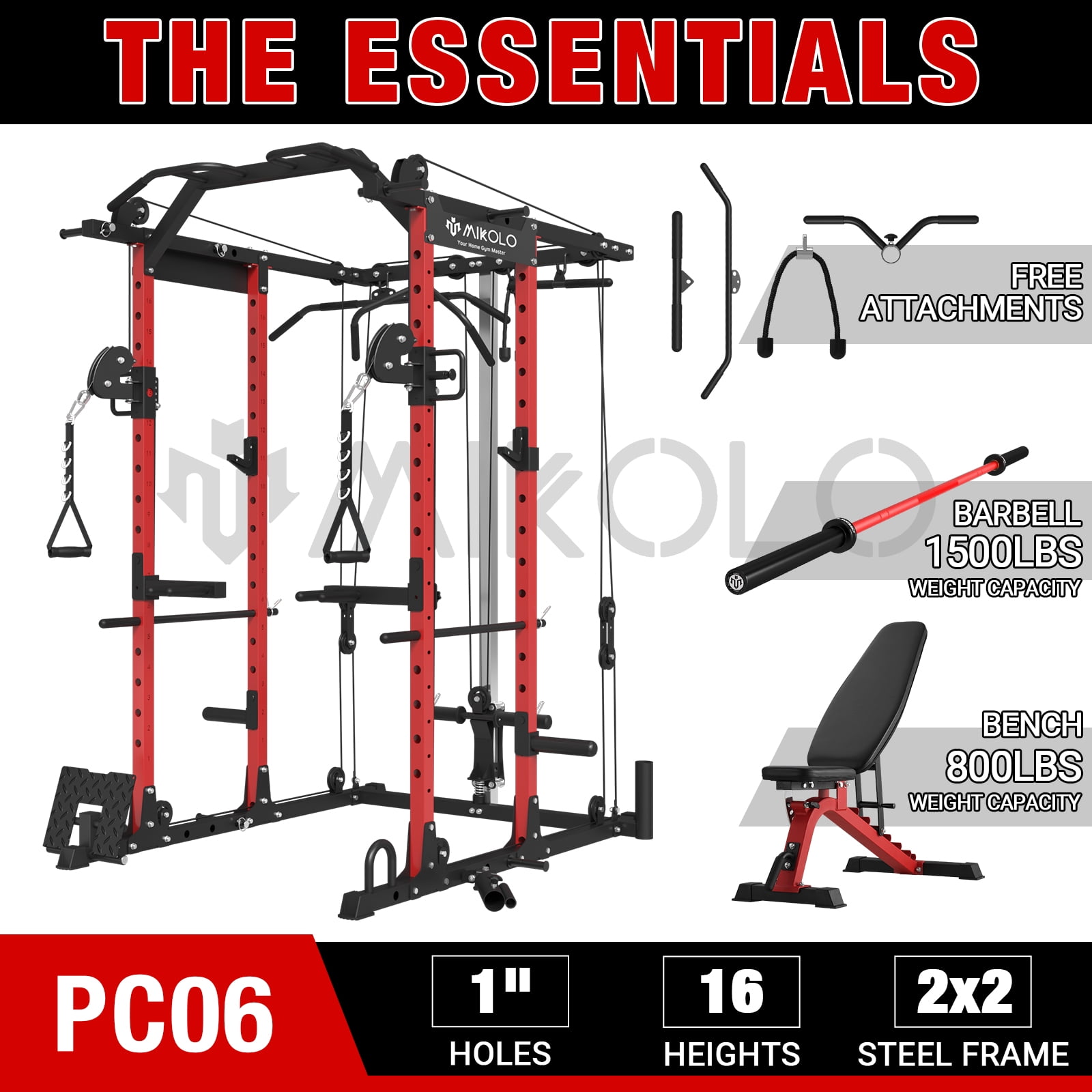 Mikolo Power Rack Cage, Weight Cage with 800LB Capacity Adjustable ...