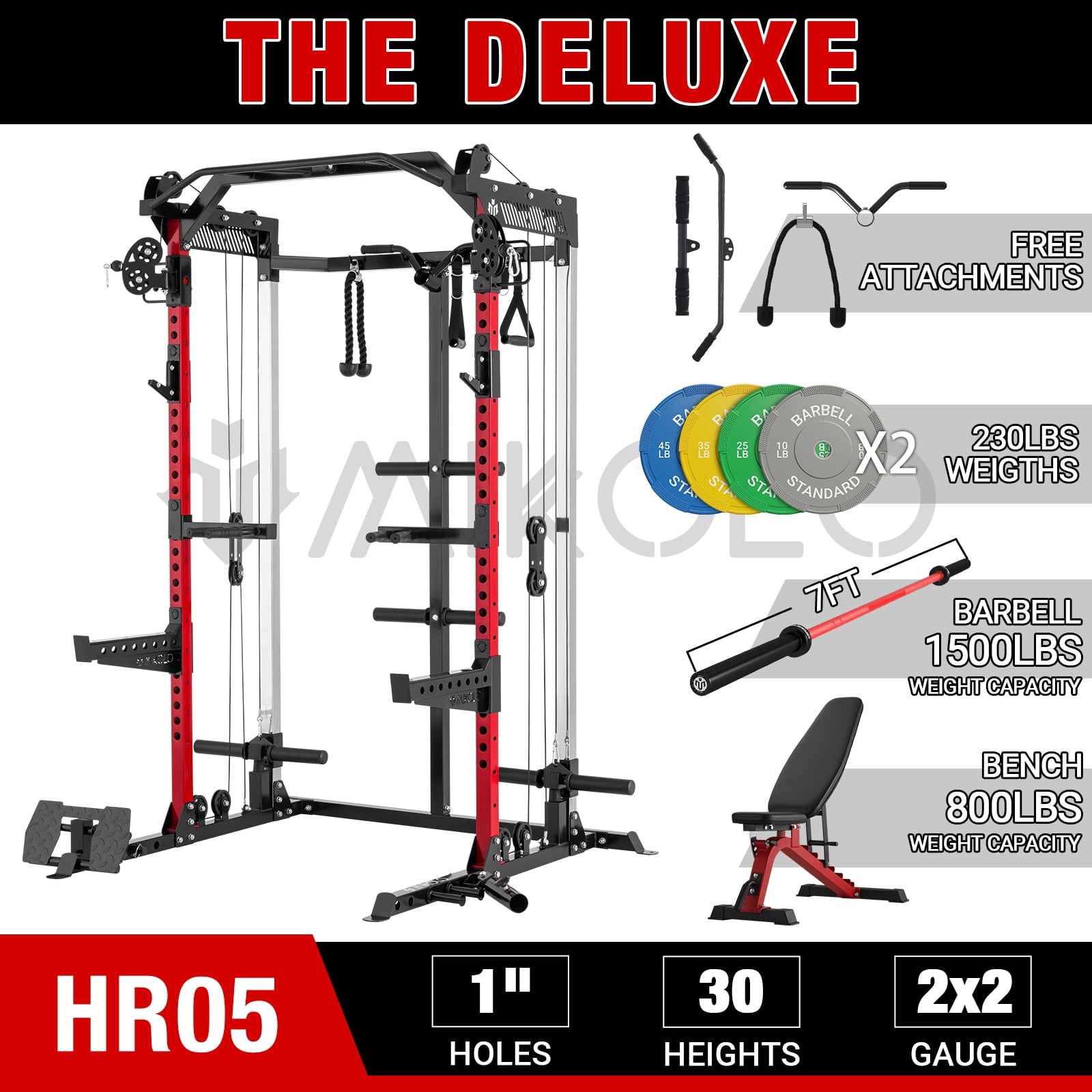 Mikolo Power Rack Cage, Weight Rack with Dual Pulley Cable Crossover ...
