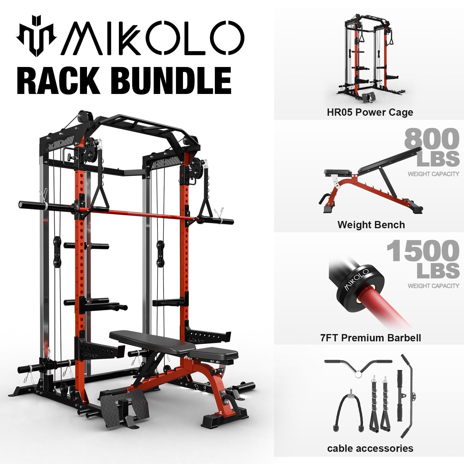 Mikolo Power Rack Cage, Adjustable Workout, Weight Rack, Dual Pulley ...