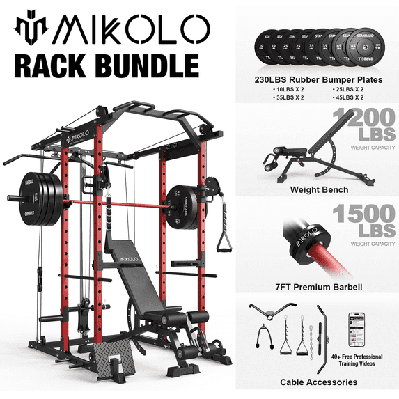 Mikolo Power Rack Cage, Weight Rack with Cable Crossover Machine,Multi ...