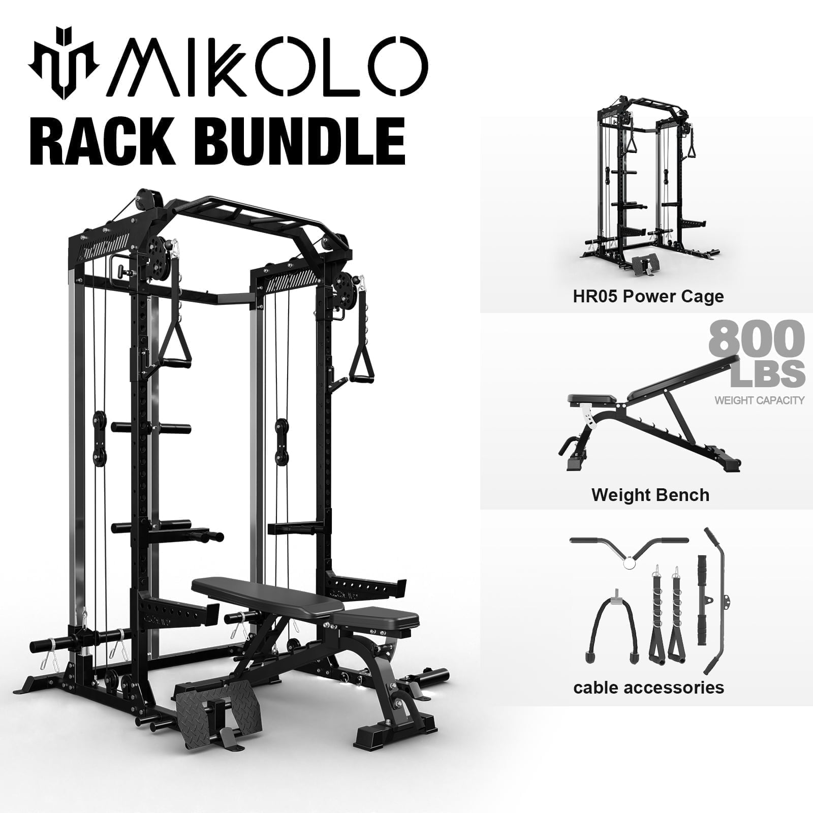 Mikolo Power Rack Cage: Dual Pulley Weight Station, Squat Rack, J Hooks ...
