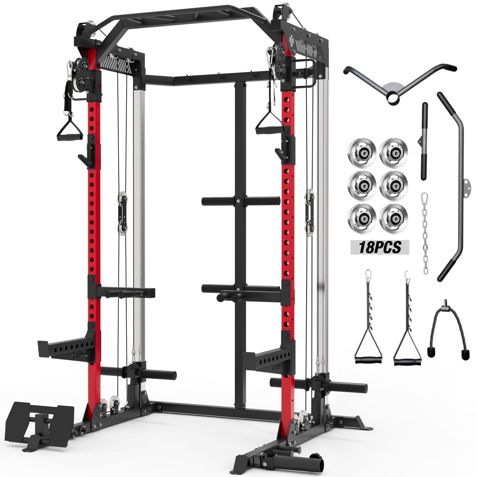 Mikolo Power Rack Cage, Weight Rack with Dual Pulley Cable Crossover ...