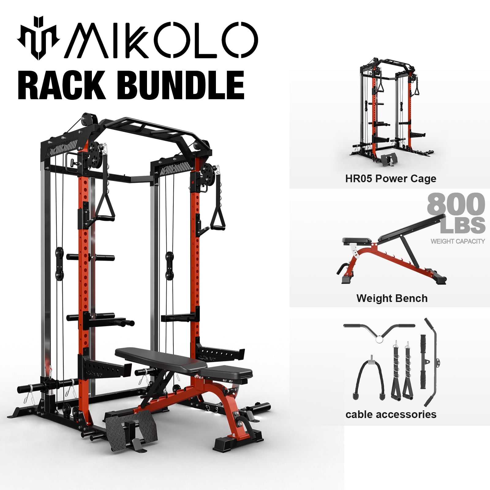 Mikolo Power Rack Cage, Adjustable Workout Squat Station with Lifting ...