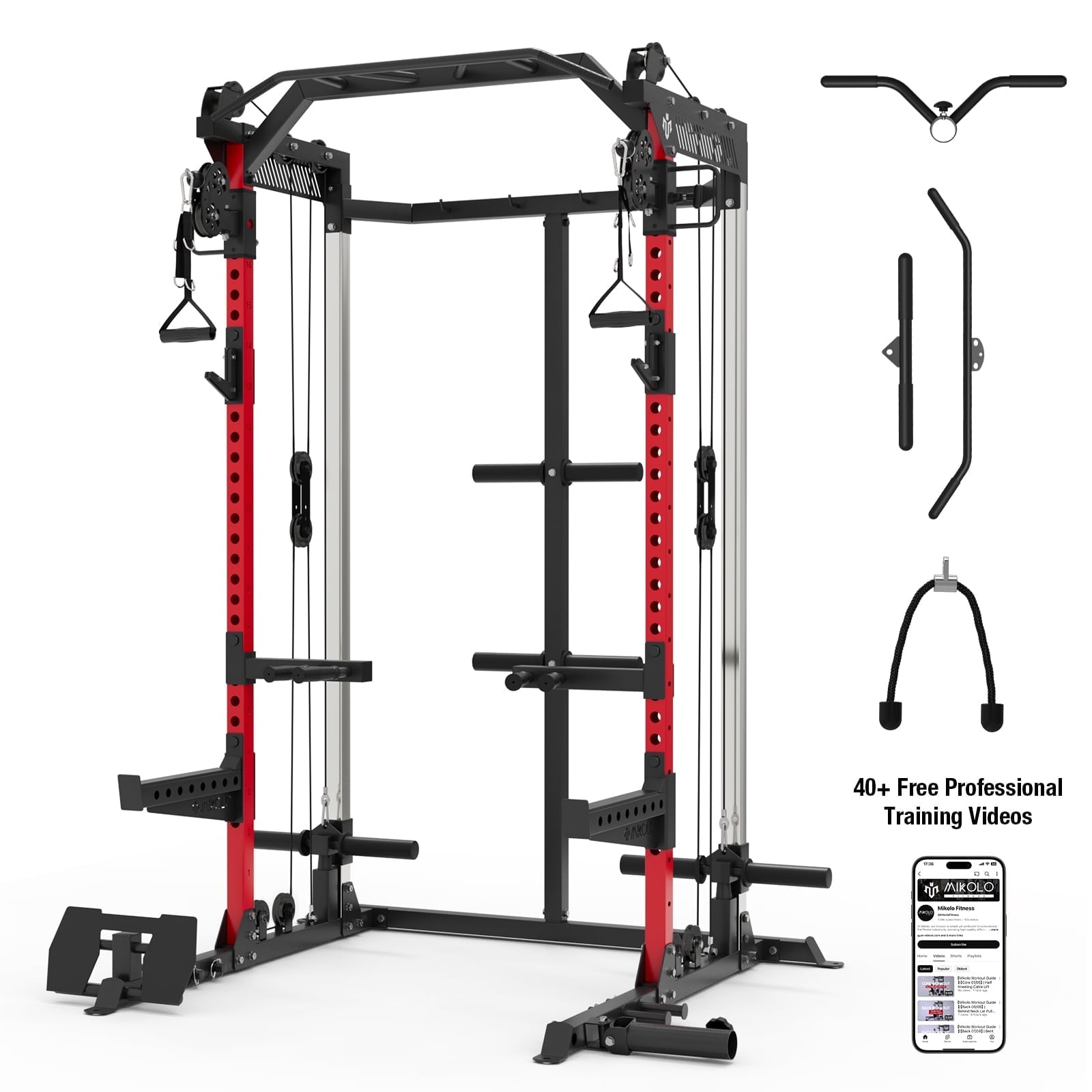 "Mikolo Power Rack Cage, Squat Rack with Pulley System, Lat Pull, Dip ...