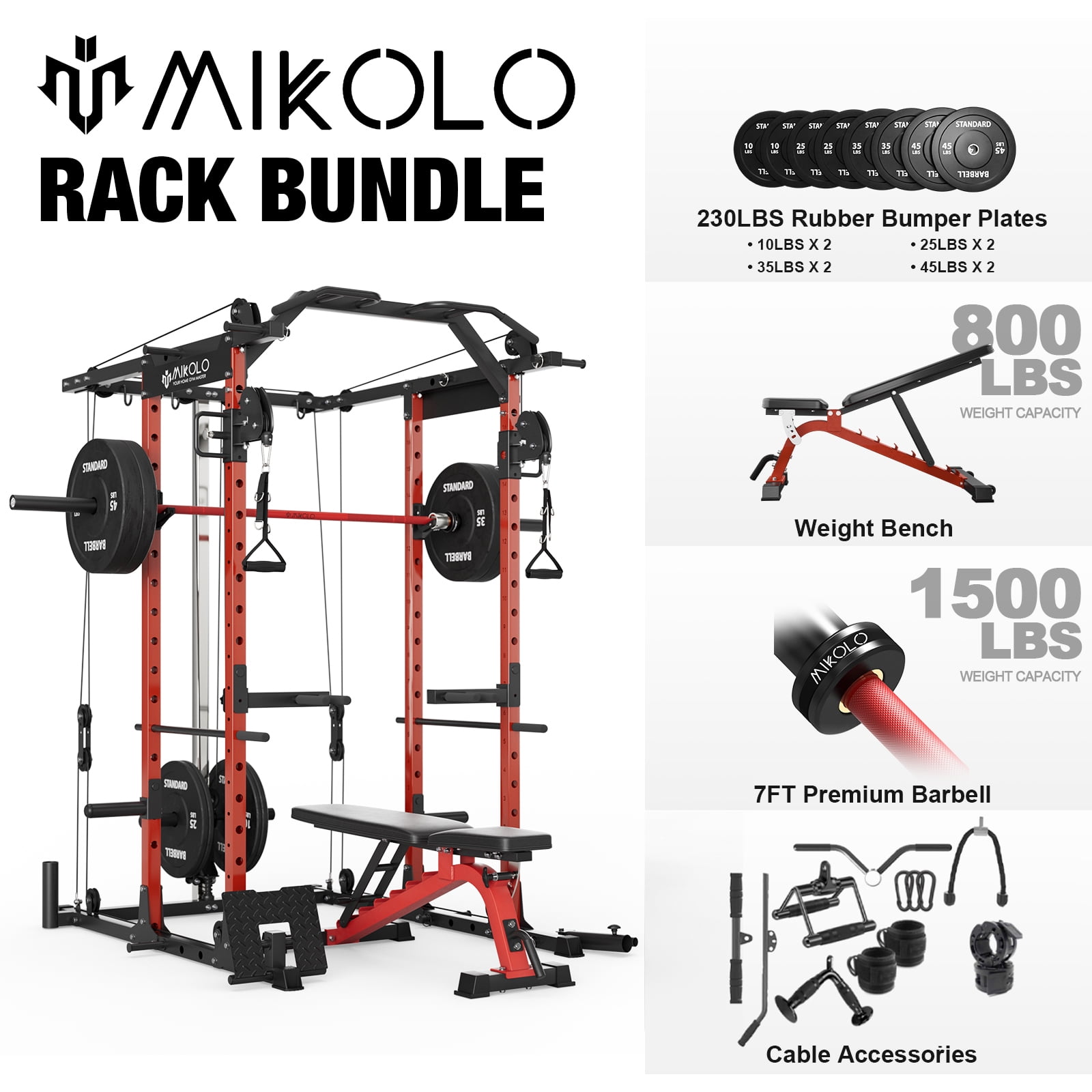 Mikolo Power Rack Cage, Weight Cage with 800LB Capacity Adjustable ...