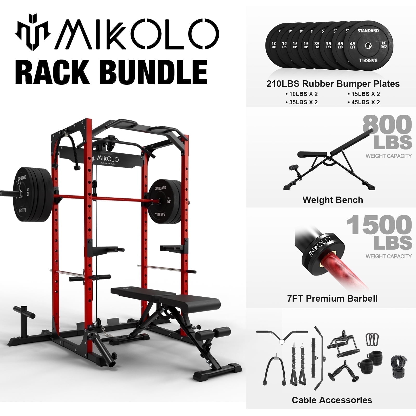 Mikolo Power Rack Cage with LAT Pulldown System,1200 lbs Capacity Power ...