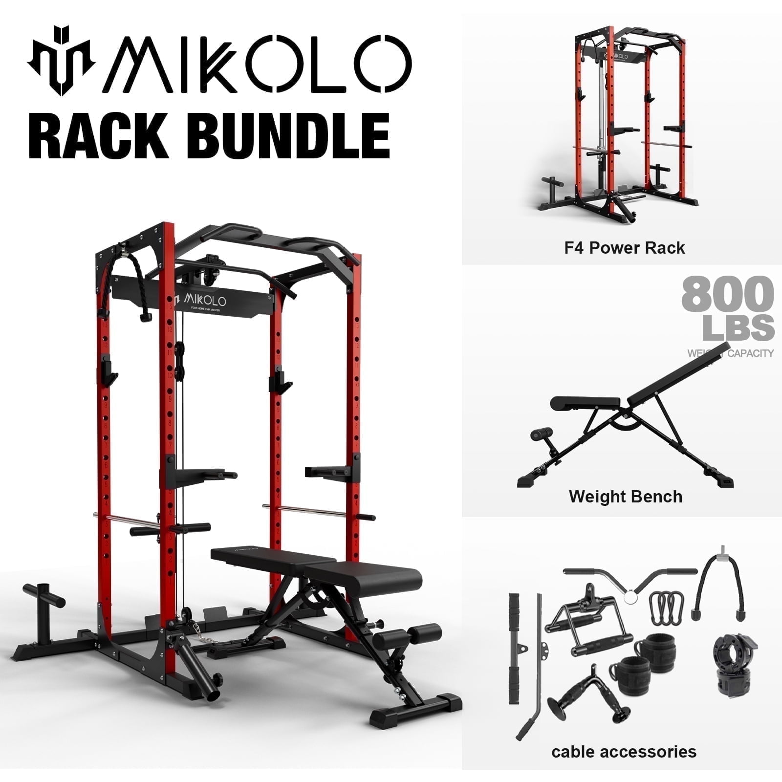 Mikolo Power Rack Cage with LAT Pulldown System, 1200LBS Capacity ...