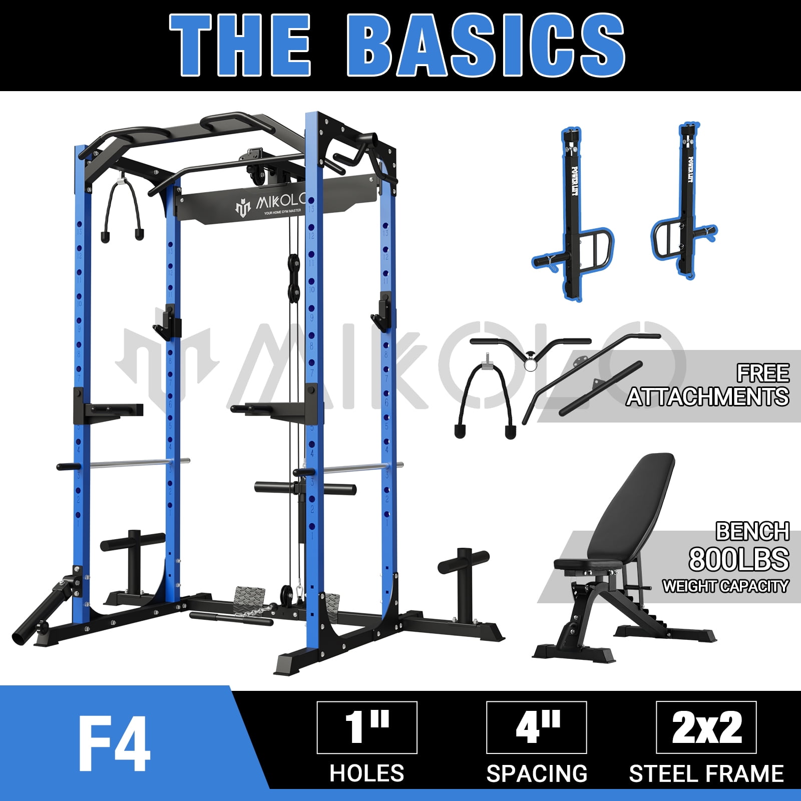 Mikolo Power Rack Cage with LAT Pulldown System,1200 lbs Capacity Power ...