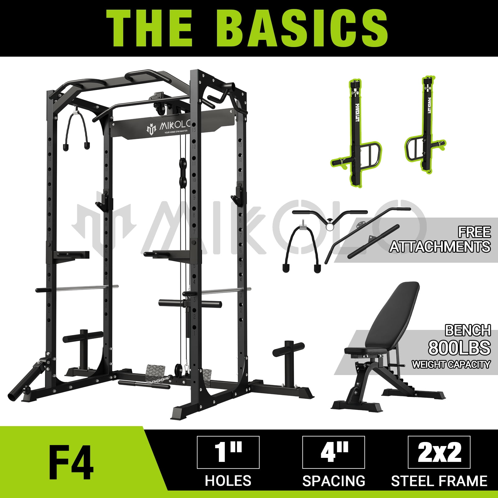 Mikolo Power Rack Cage with LAT Pulldown System,1200 lbs Capacity Power ...