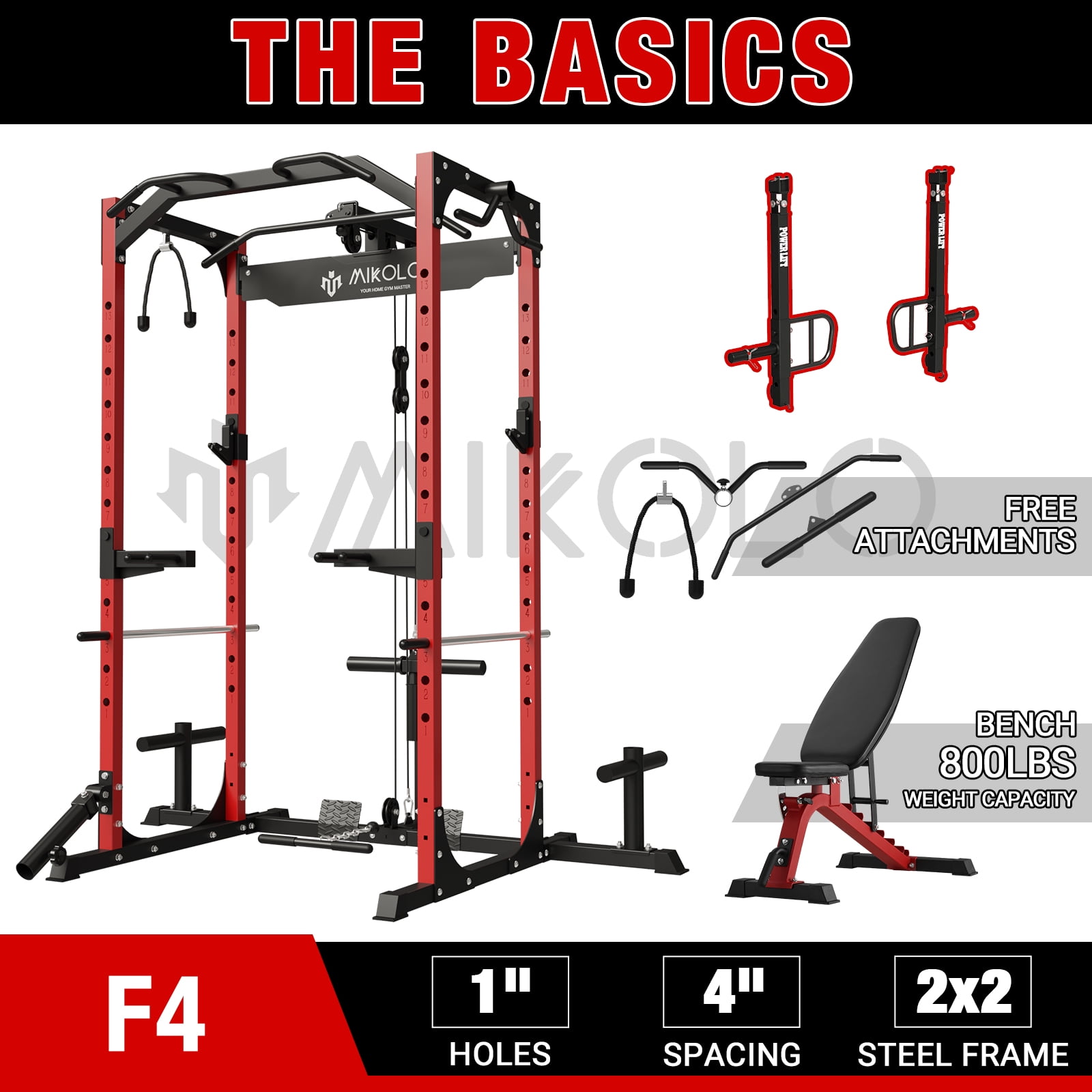 Mikolo Power Rack Cage with LAT Pulldown System,1200 lbs Capacity Power ...