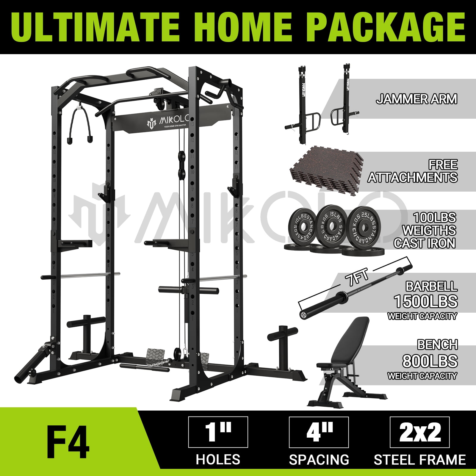 Mikolo Power Rack Cage, 1200 lbs, LAT Pulldown, Home Package - Walmart.com