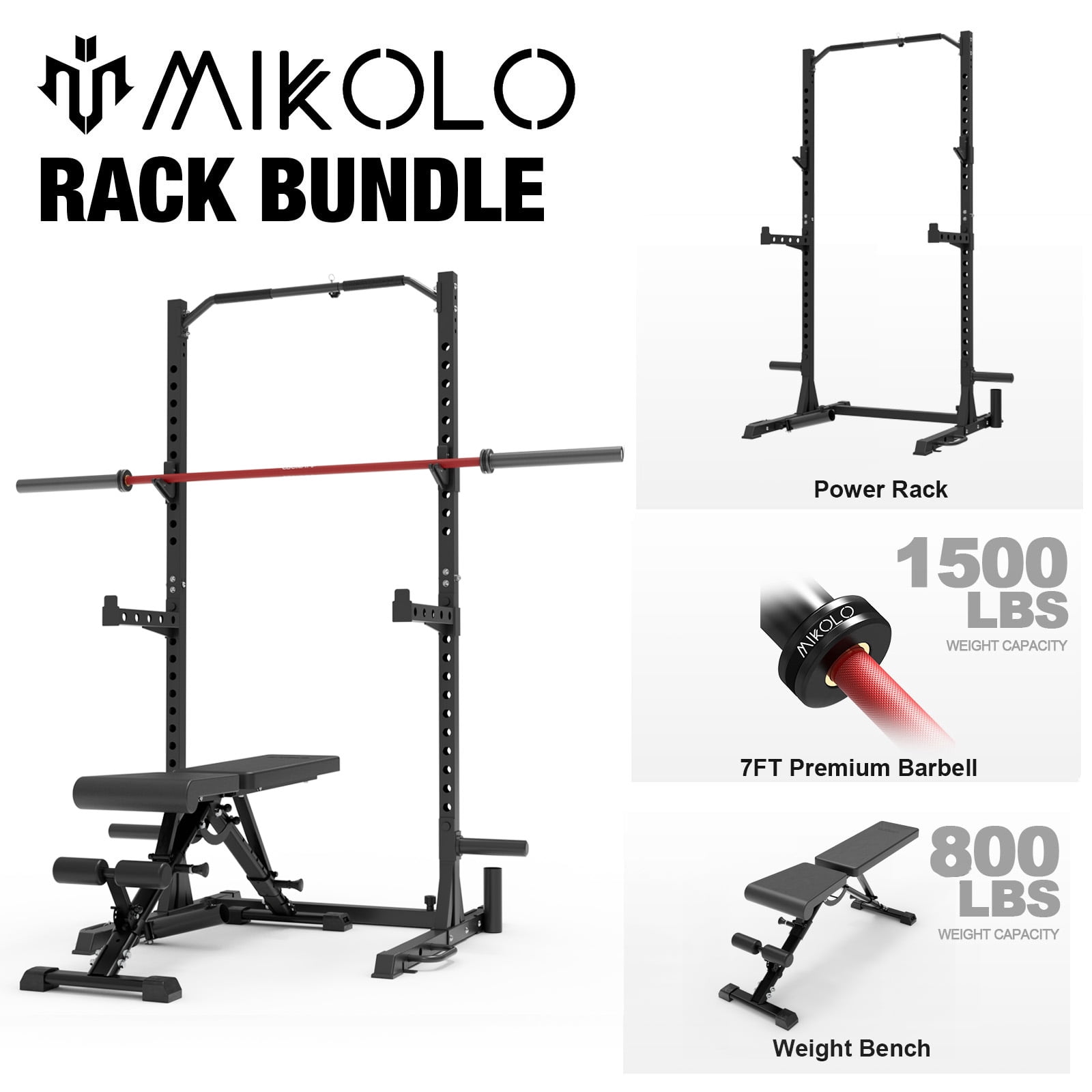 Mikolo Power Rack with Pull-Up Bar, Multi-Functional Half Squat Rack ...