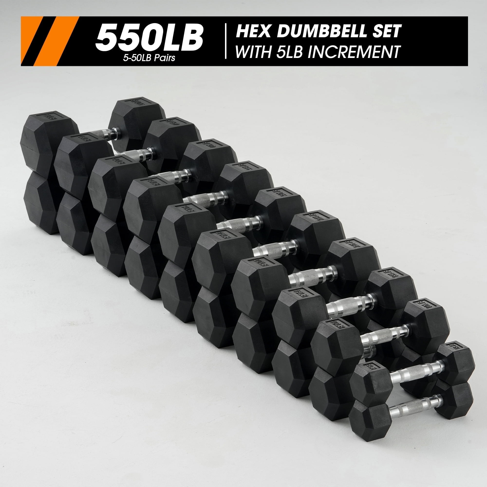 Mikolo Rubber Hex Dumbbell Set, Option in 550lbs, Strength Training ...