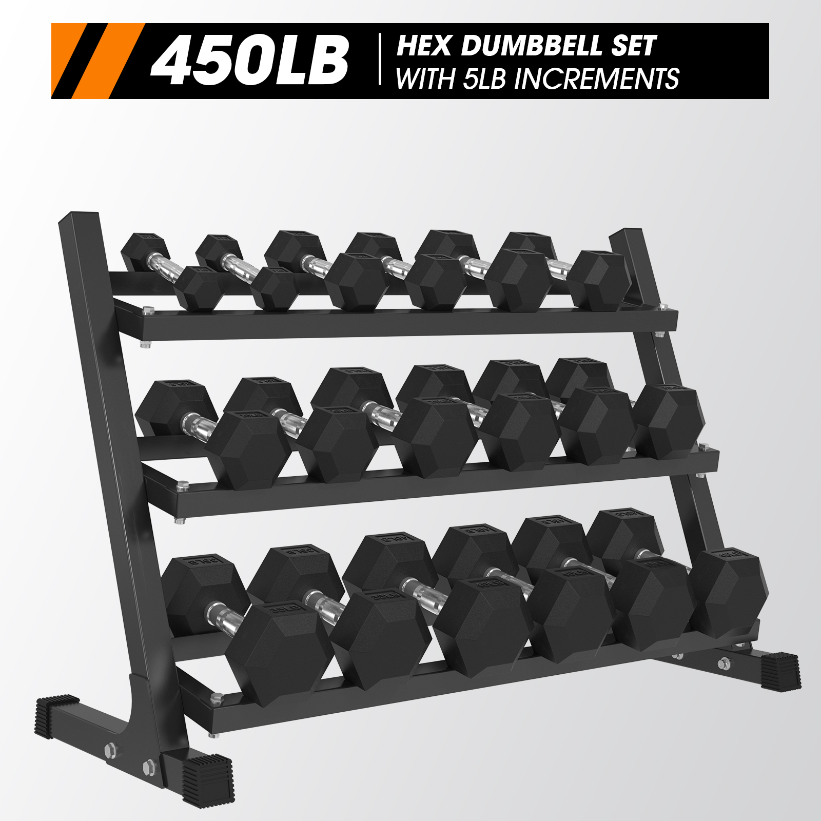 Mikolo Rubber Hex Dumbbell Set with Racks, Multiple Options in 160/200 ...
