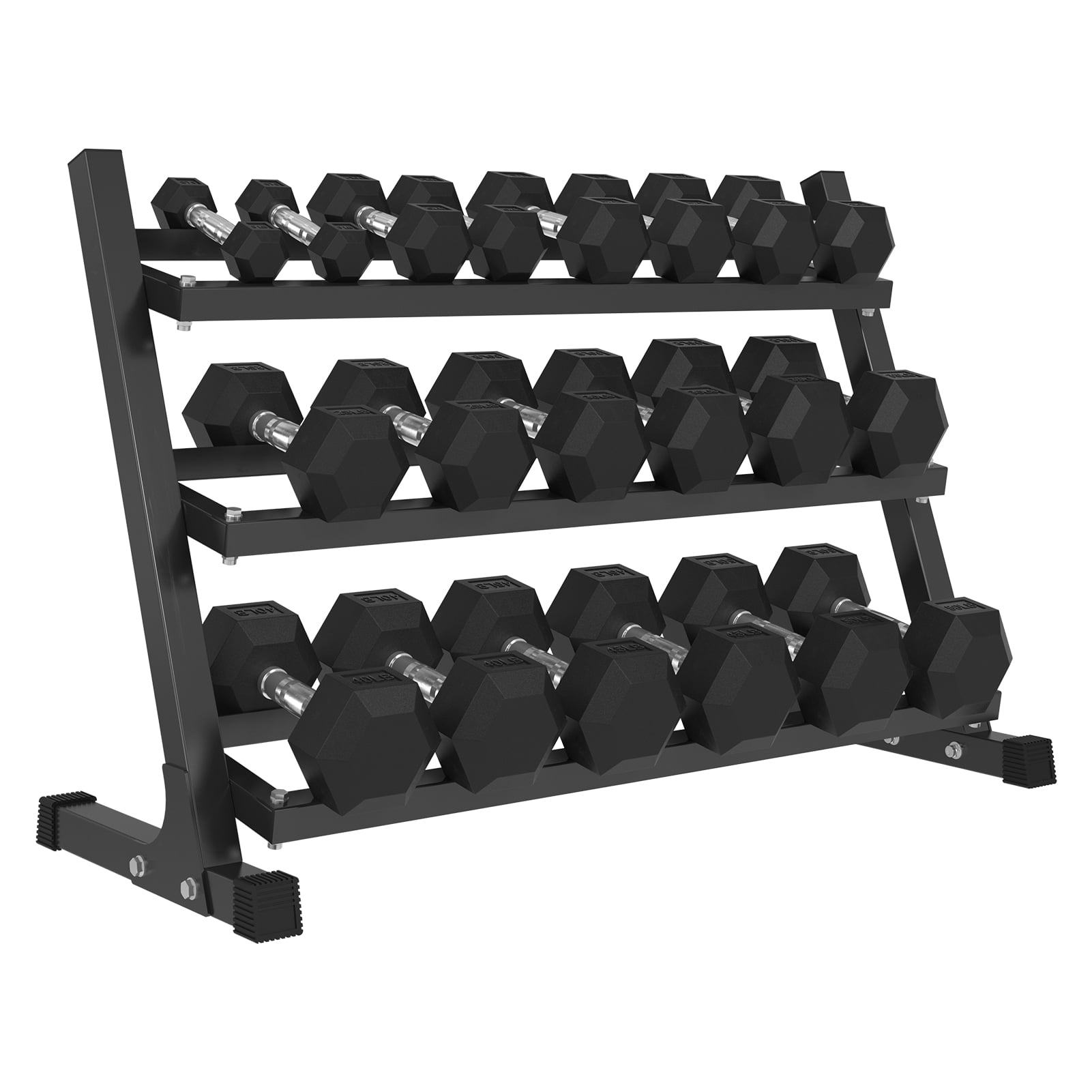 Mikolo Rubber Hex Dumbbell Set with Racks, Multiple Options in 160/200 ...