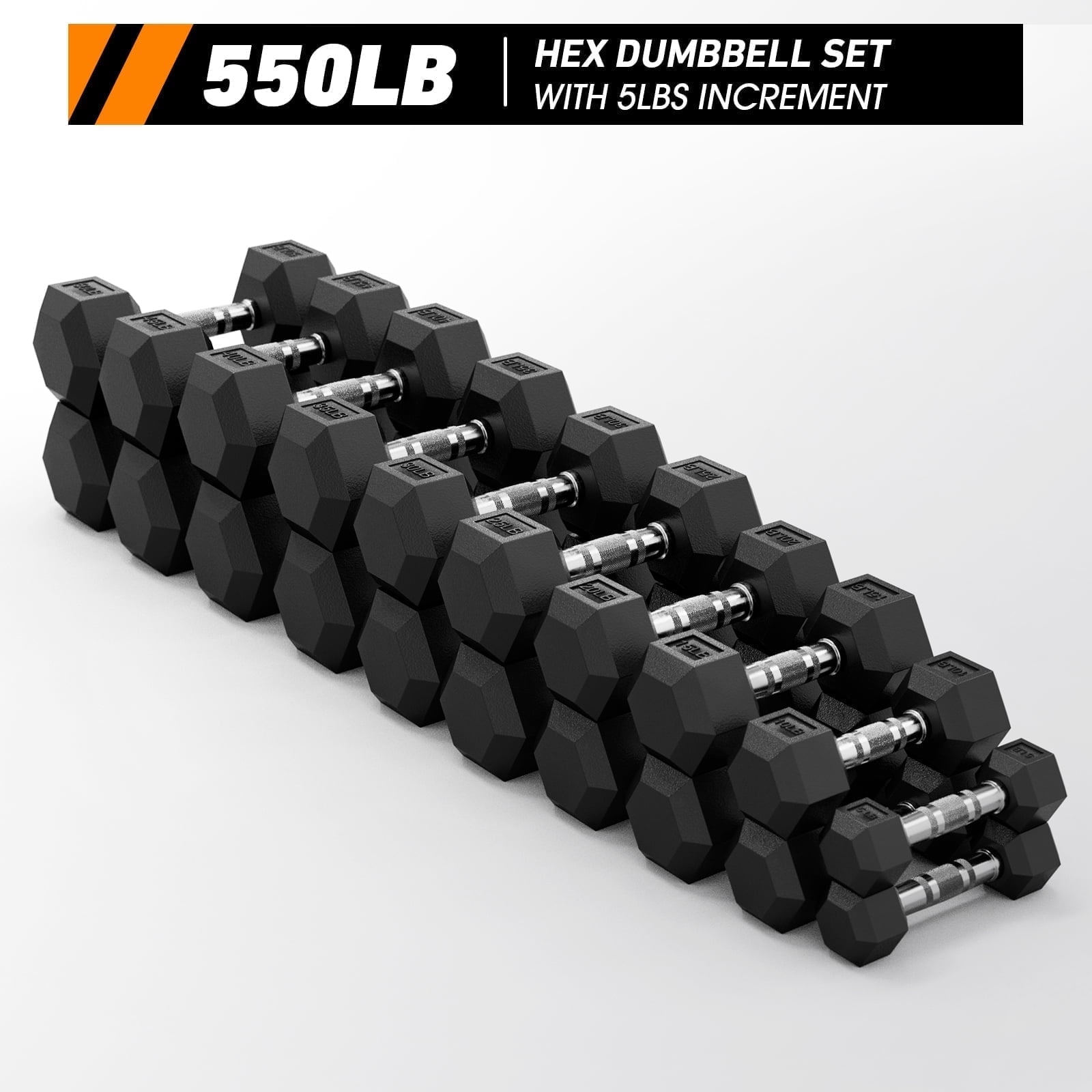 Mikolo Rubber Hex Dumbbell Set, Option in 550lbs, Strength Training ...