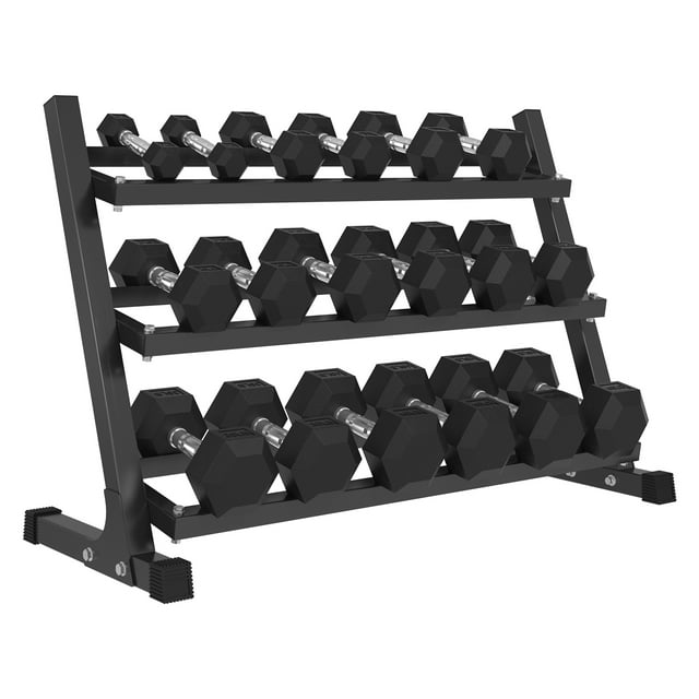 Mikolo Rubber Hex Dumbbell Set with Racks, Multiple Options in 160/200 ...