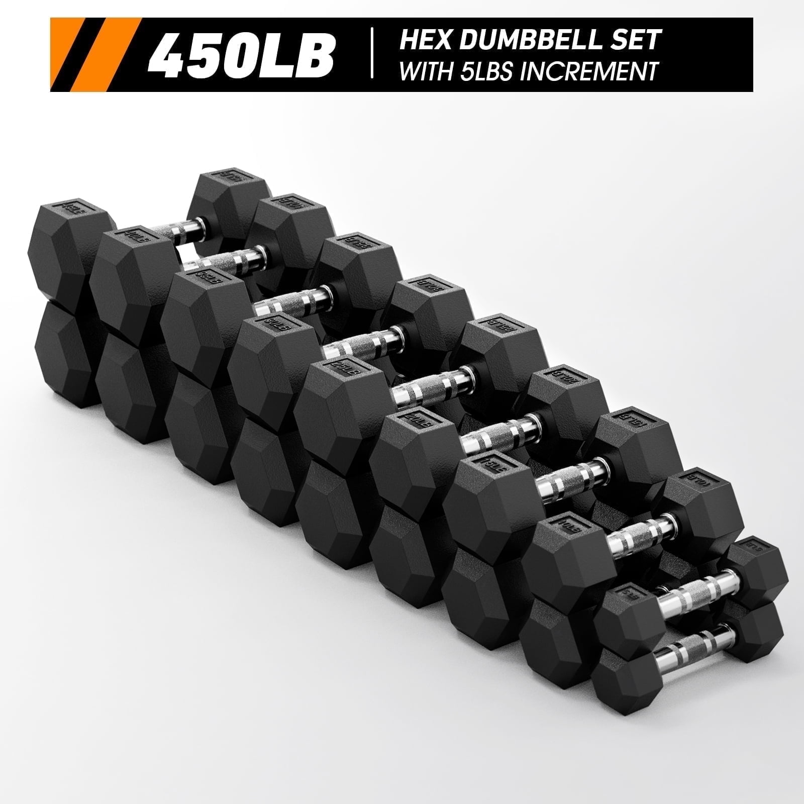 Mikolo Rubber Hex Dumbbell Set, Option in 450lbs, Strength Training ...