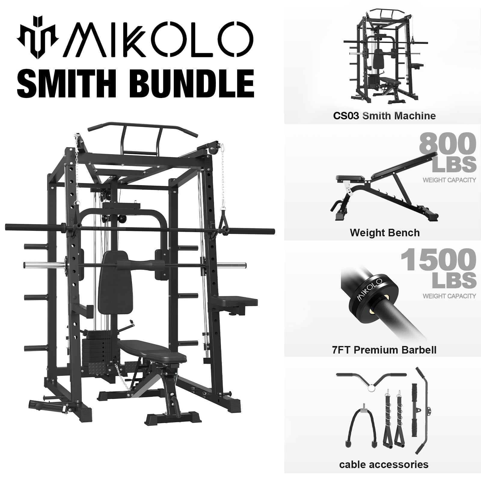 Mikolo Smith Machine with 120LBS Weight Stack, 2000LBS Power Cage Squat ...