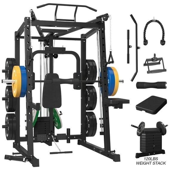 Mikolo Smith Machine with 120LBS Weight Stack, 2000LBS Power Cage Squat ...