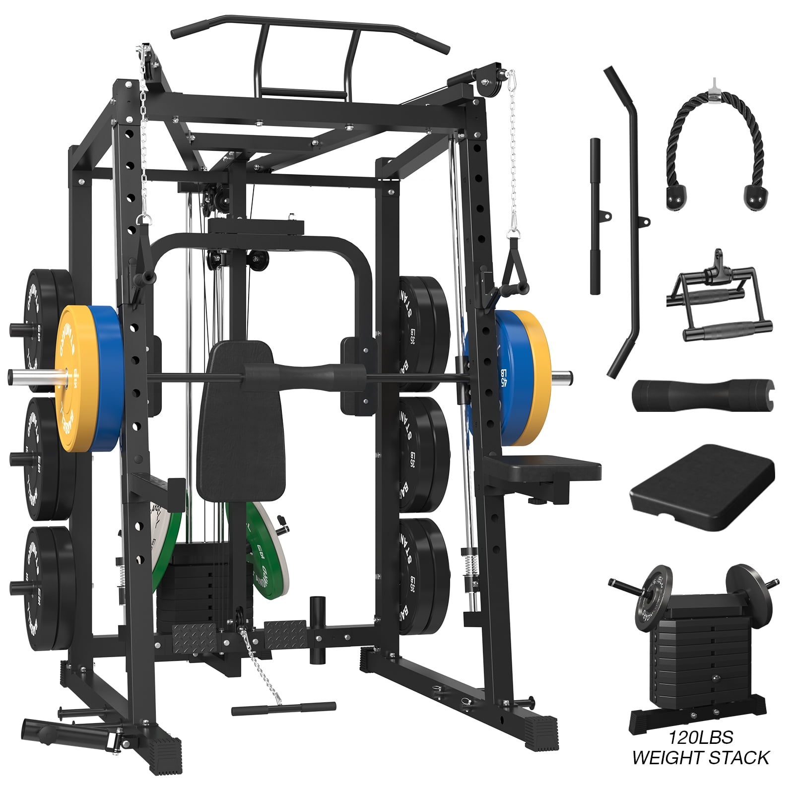 Mikolo Smith Machine with 120LBS Weight Stack, Power Cage Squat Rack ...