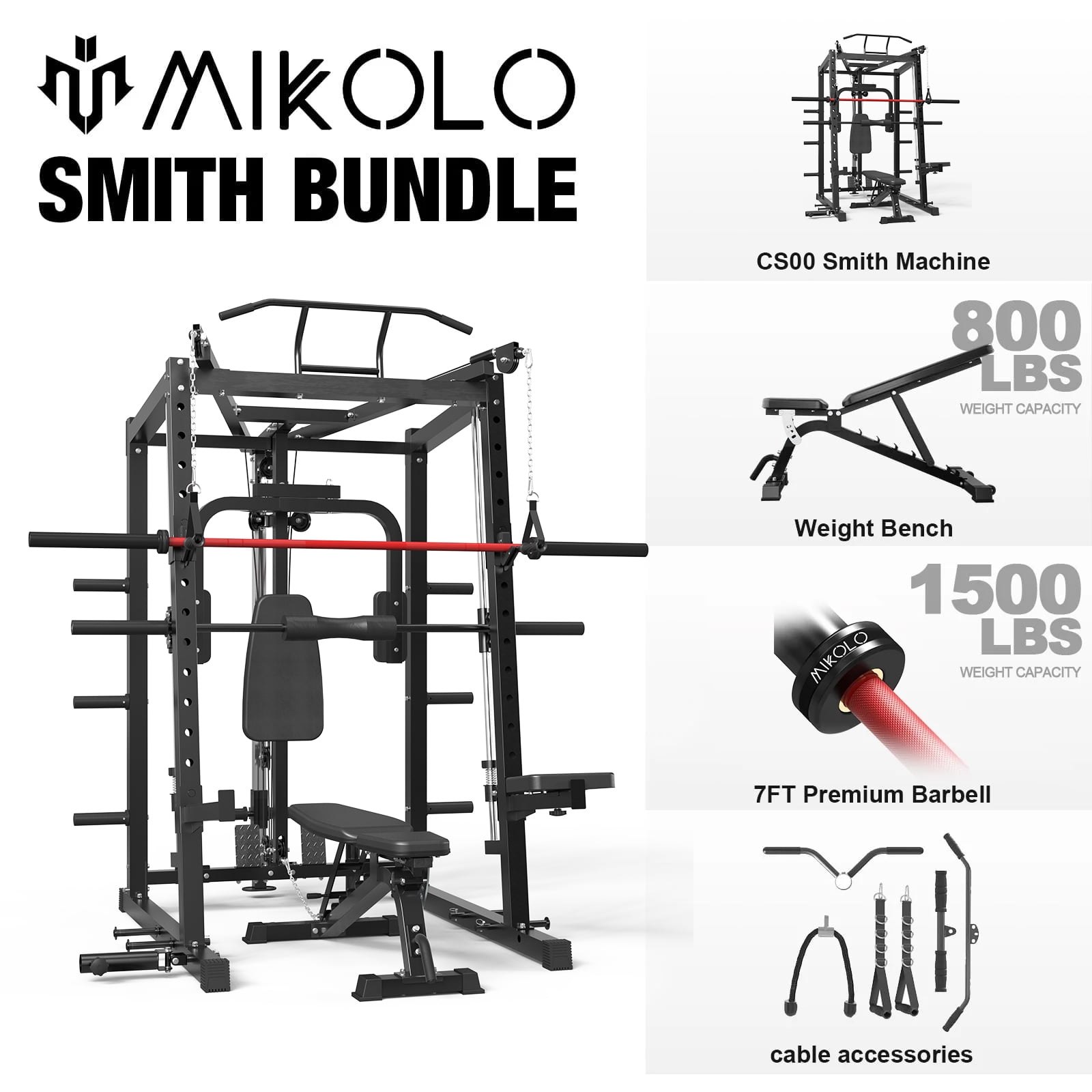 Mikolo Smith Machine, 2000LBS Power Cage Squat Rack with Smith Bar ...
