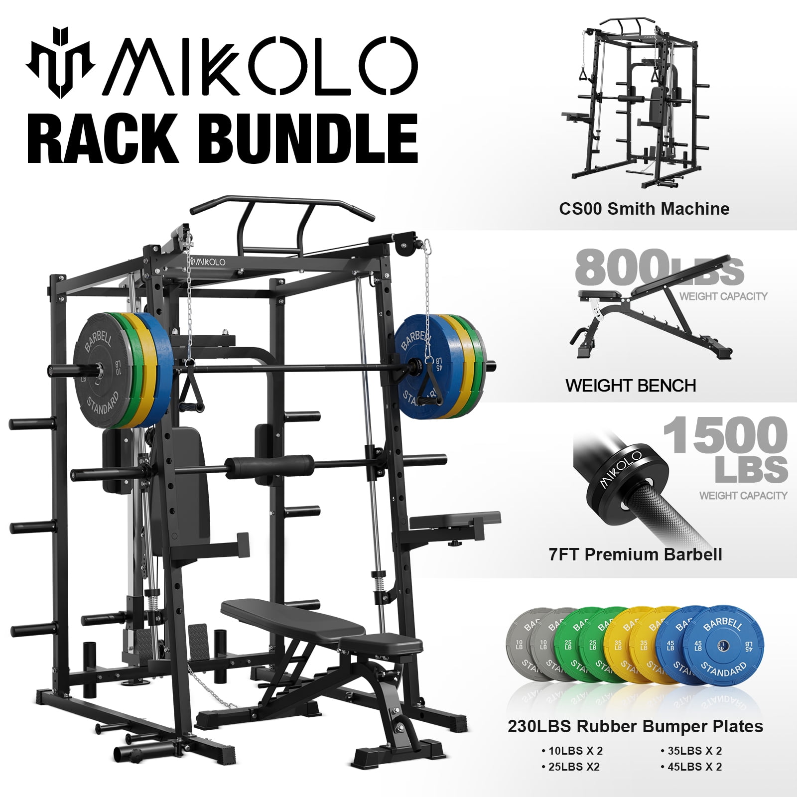 Mikolo Smith Machine, 2000LBS Power Cage Squat Rack with Chest Fly Arm ...