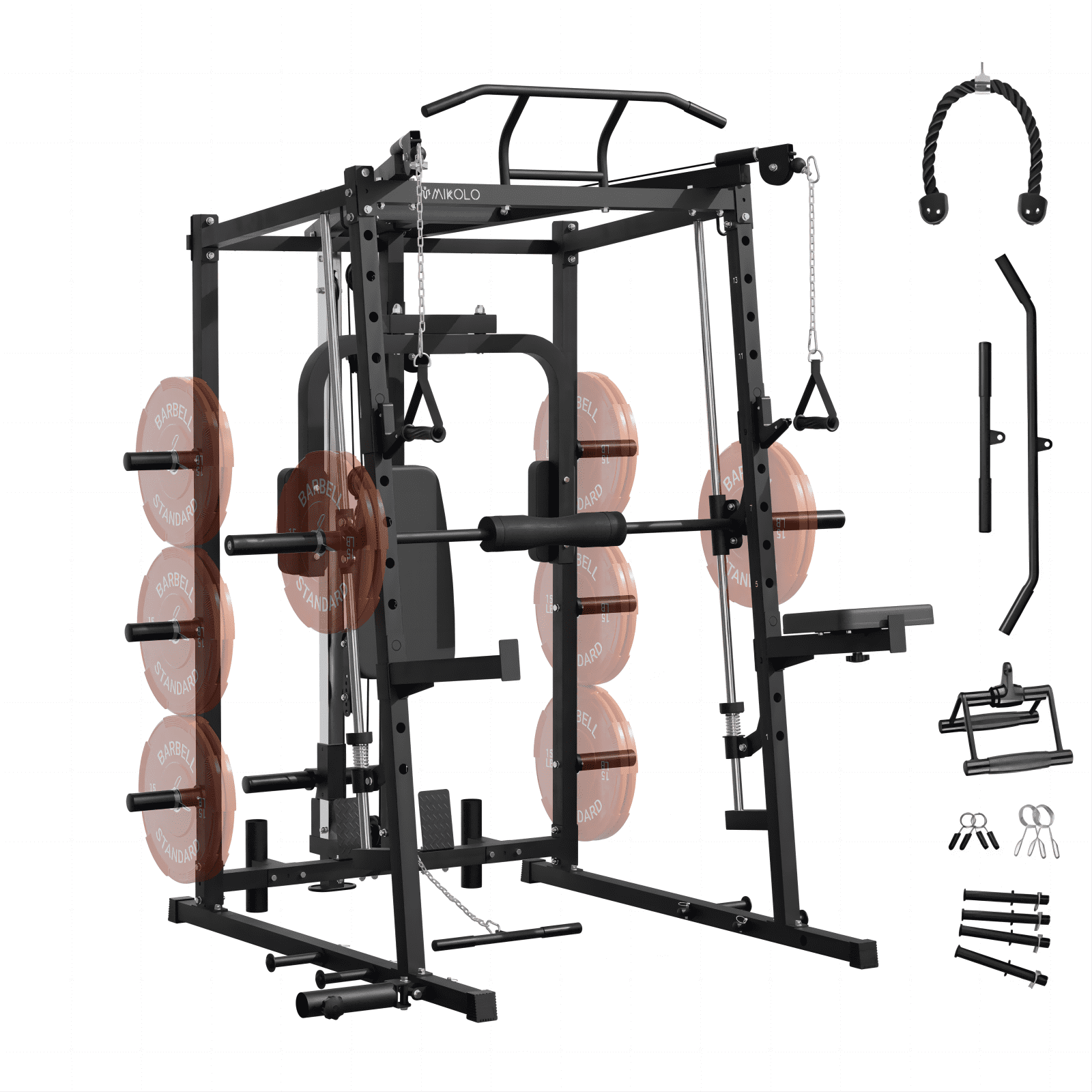 Smith Machine, 2000LBS Power Cage Squat Rack with Chest Fly Arm, Two LAT Pull-Down Systems ...