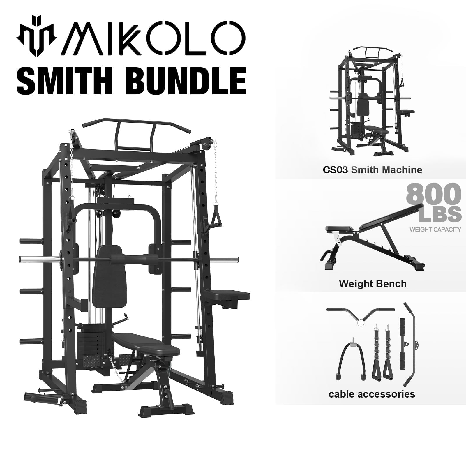 Mikolo Smith Machine, 2000LBS Power Cage Squat Rack, Pec Deck Machine ...