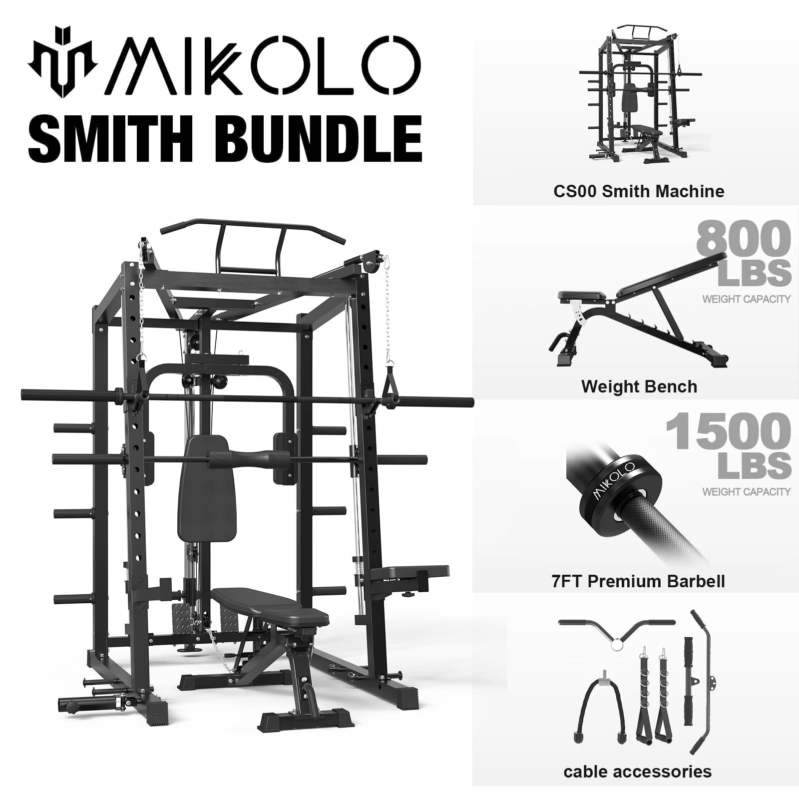 Mikolo Smith Machine, 2000LBS Power Cage Squat Rack with Smith Bar ...
