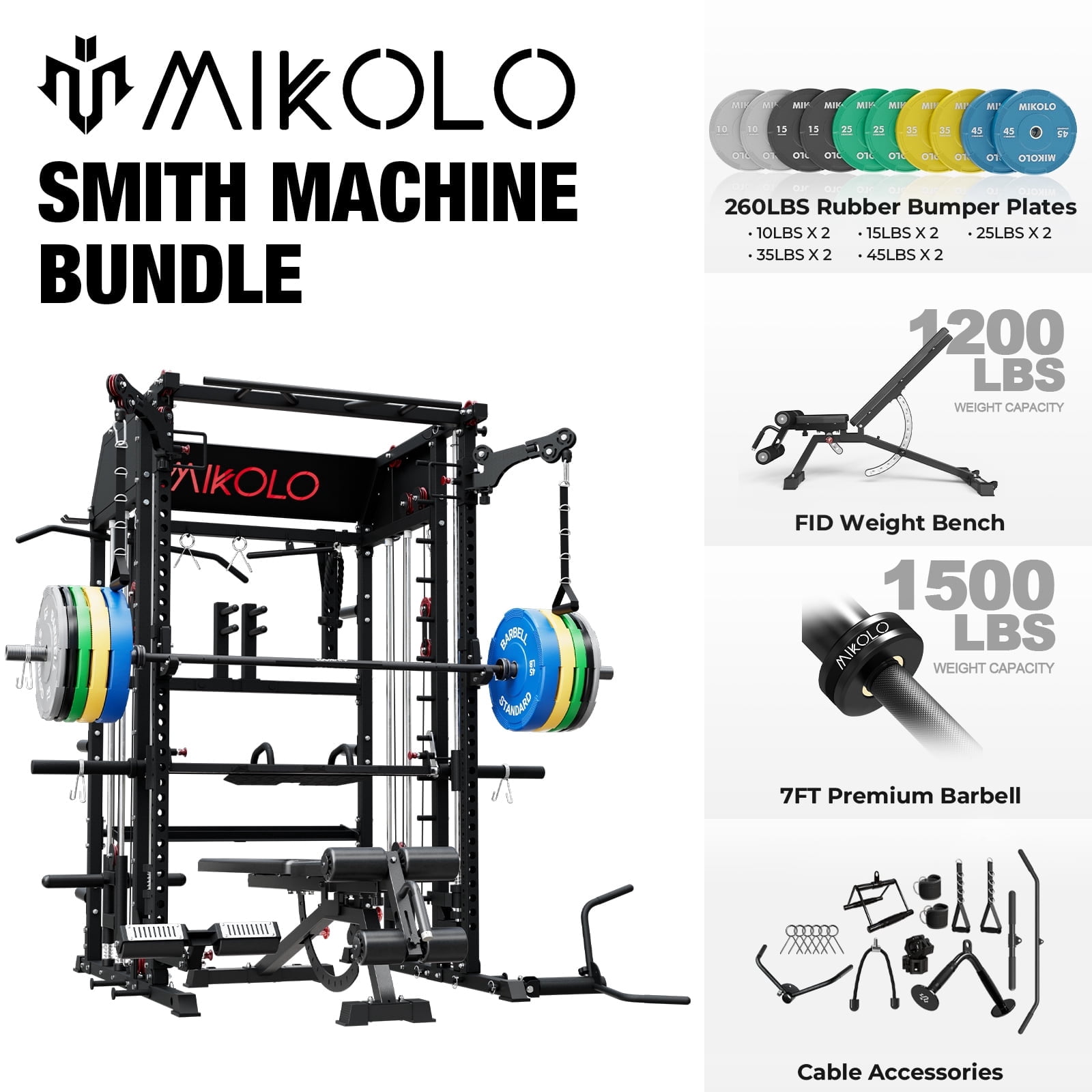 Mikolo Smith Machine, 2000lbs Power Cage, Squat Rack, Chest Fly Station ...