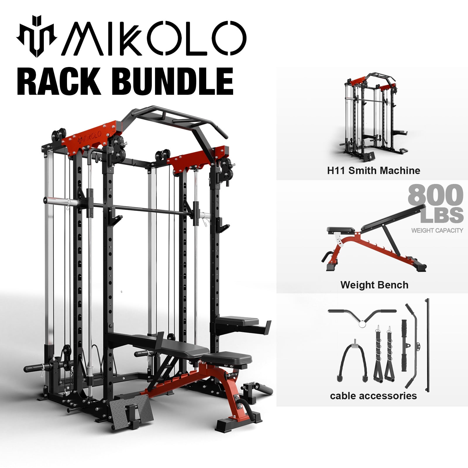 Mikolo Smith Machine, 2000LBS Power Cage Squat Rack with Smith Bar, Two ...