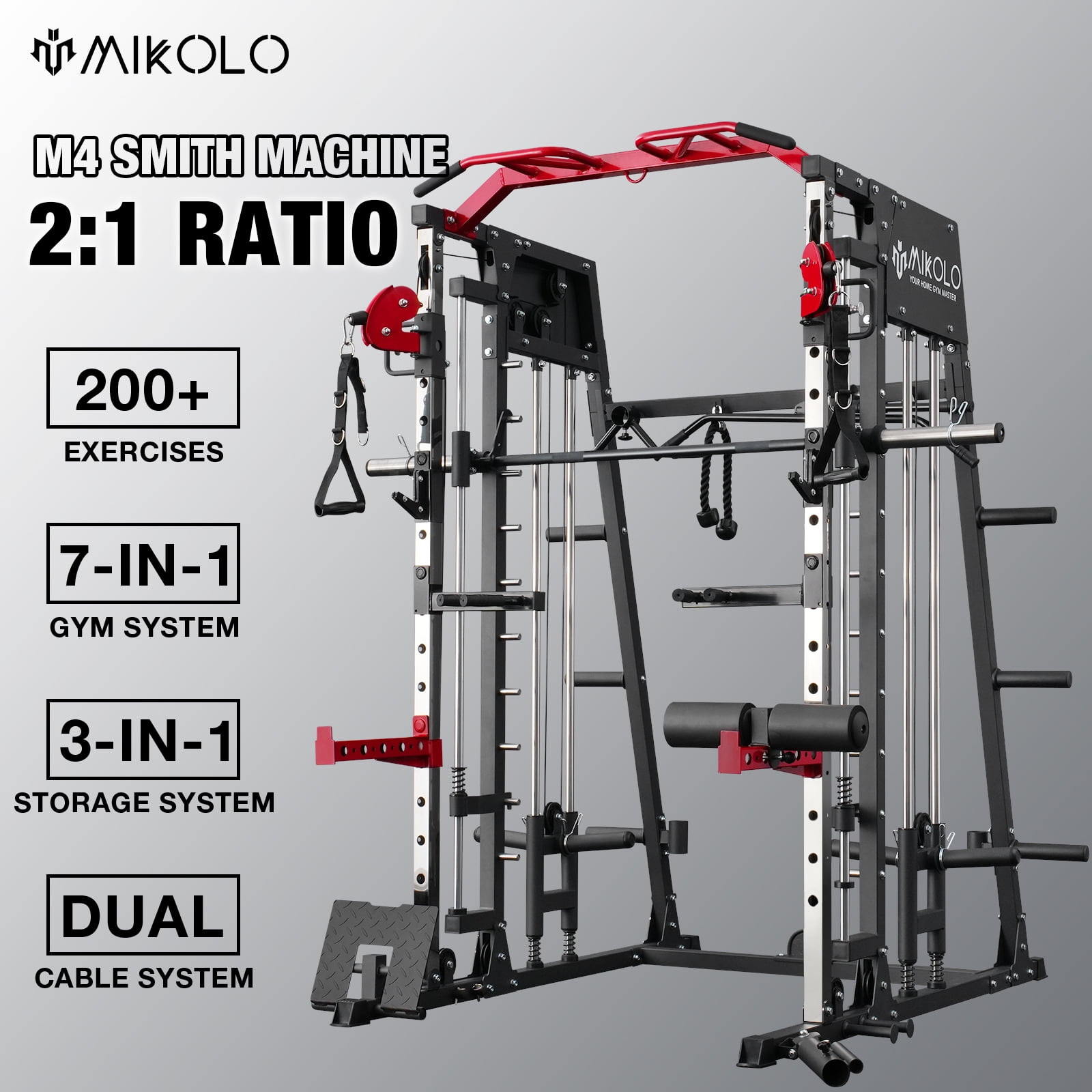 Mikolo Smith Machine - 2200 lbs Power Rack Cage with Cable Crossover ...